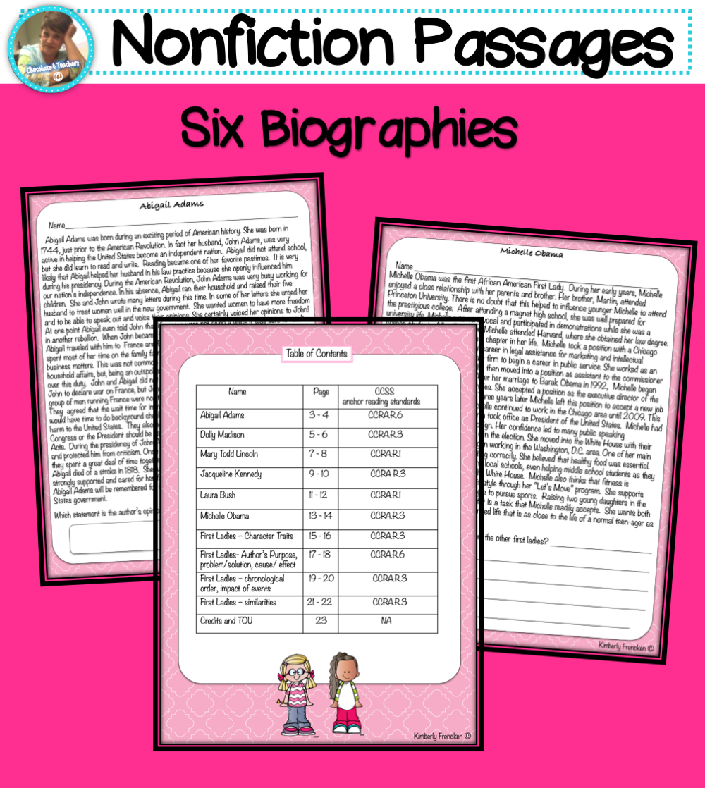 First Ladies: Non-Fiction Passages & Printables for Reading ...