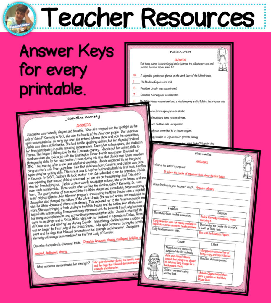 First Ladies: Non-Fiction Passages & Printables for Reading ...