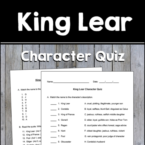 King Lear Character Quiz with Answer Key | Made By Teachers