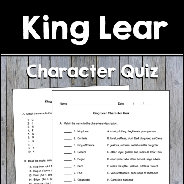 King Lear Character Quiz with Answer Key | Made By Teachers