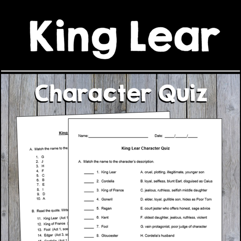 King Lear Character Quiz with Answer Key | Made By Teachers