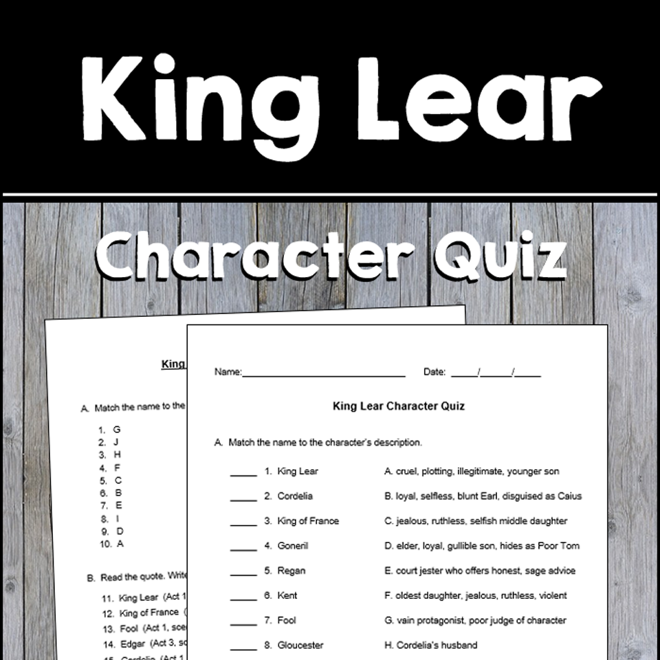 King Lear Character Quiz with Answer Key | Made By Teachers