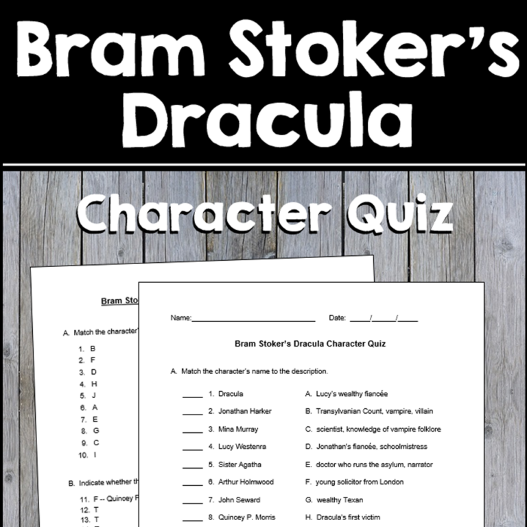 Bram Stoker’s Dracula Character Quiz with Answer Key | Made By Teachers