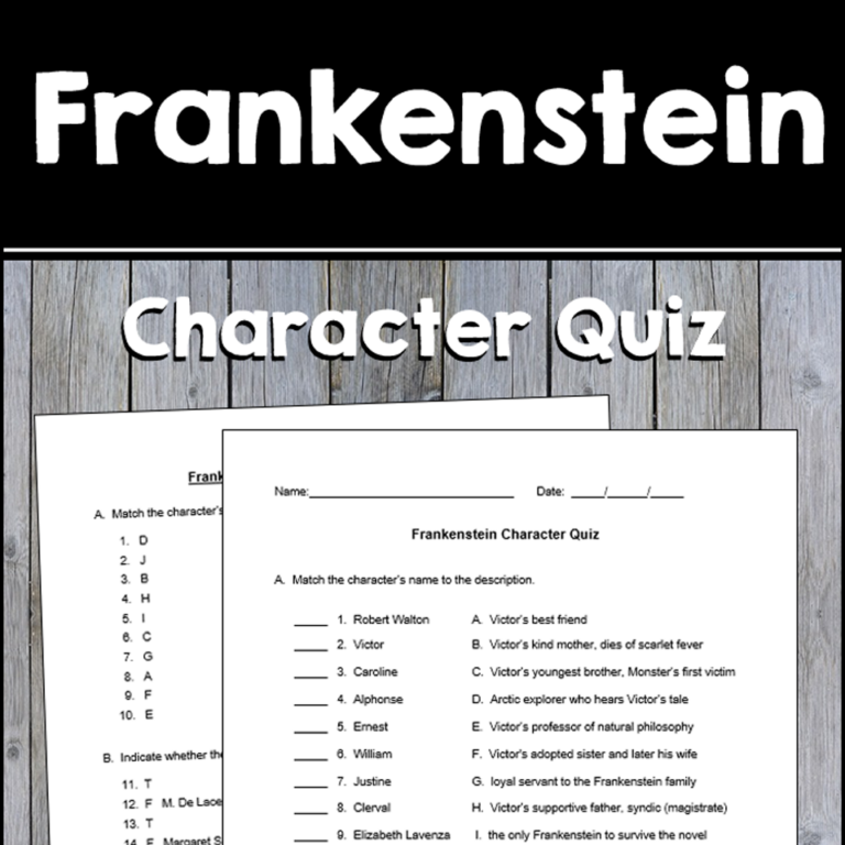 Frankenstein Character Quiz with Answer Key | Made By Teachers