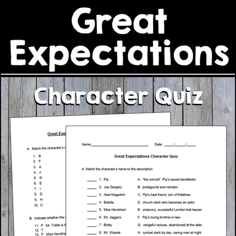 Great Expectations Character Quiz with Answer Key | Made By Teachers