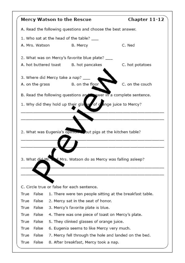 Kate DiCamillo "Mercy Watson to the Rescue" worksheets | Made By Teachers