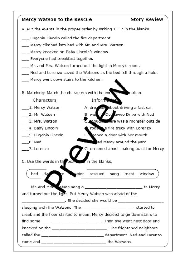 Kate DiCamillo "Mercy Watson to the Rescue" worksheets | Made By Teachers