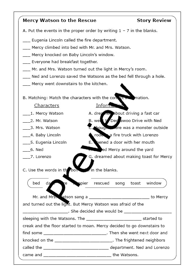 Kate DiCamillo "Mercy Watson to the Rescue" worksheets | Made By Teachers