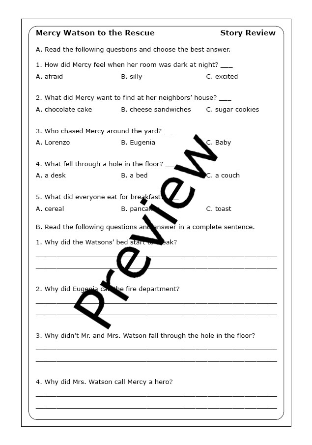 Kate DiCamillo "Mercy Watson to the Rescue" worksheets | Made By Teachers