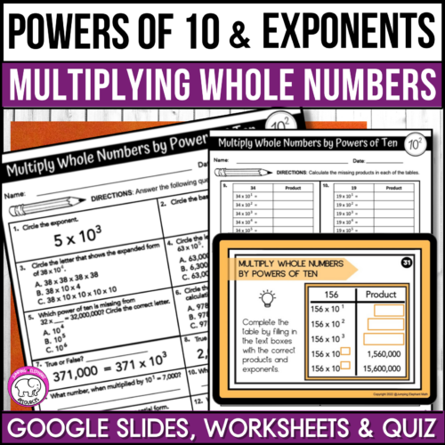 Multiply Whole Numbers by Powers of Ten with Exponents Boom Cards ...