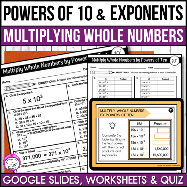 Multiply Whole Numbers by Powers of Ten with Exponents Boom Cards ...