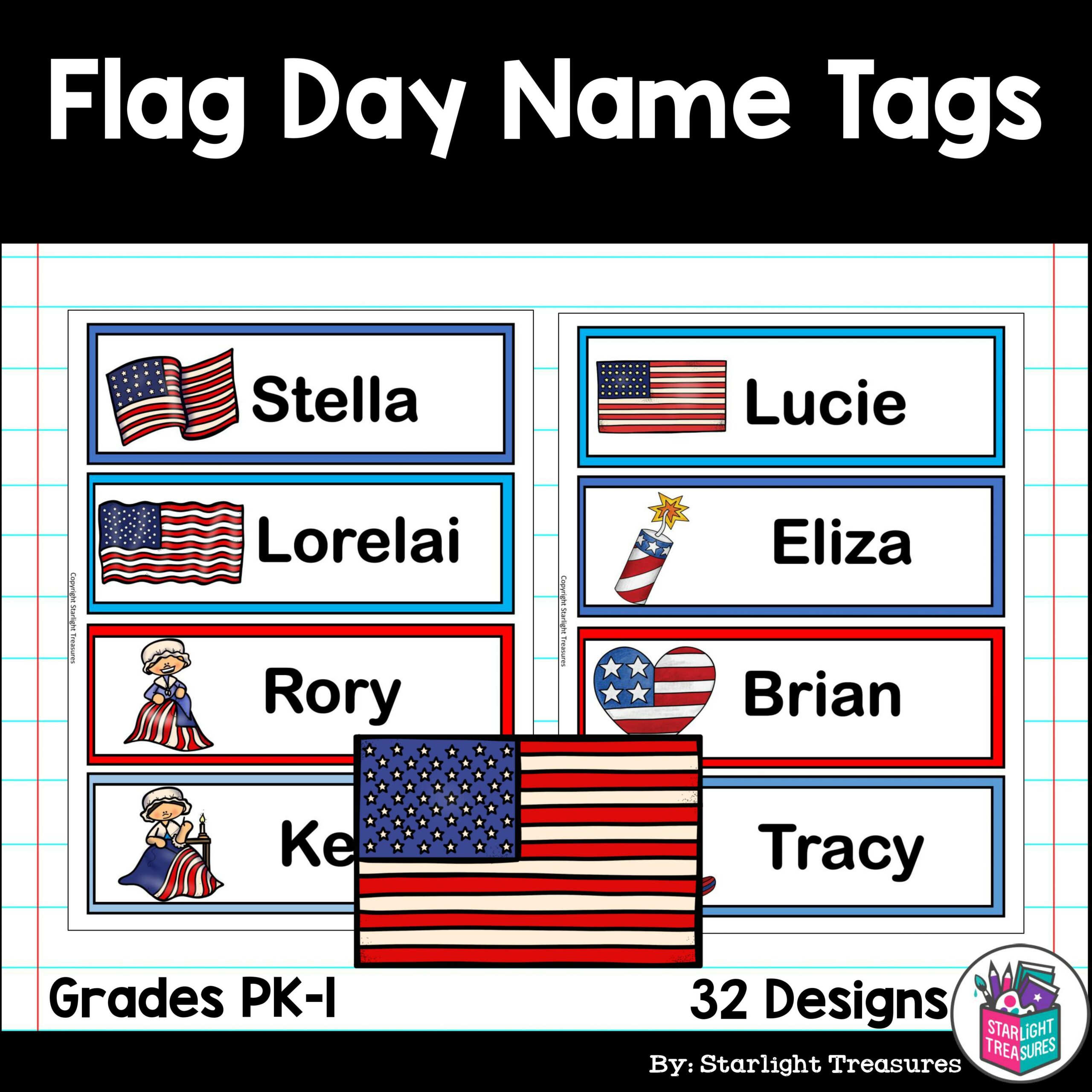 Flag Day Desk Name Tags - Editable - Independence Day, July Fourth ...