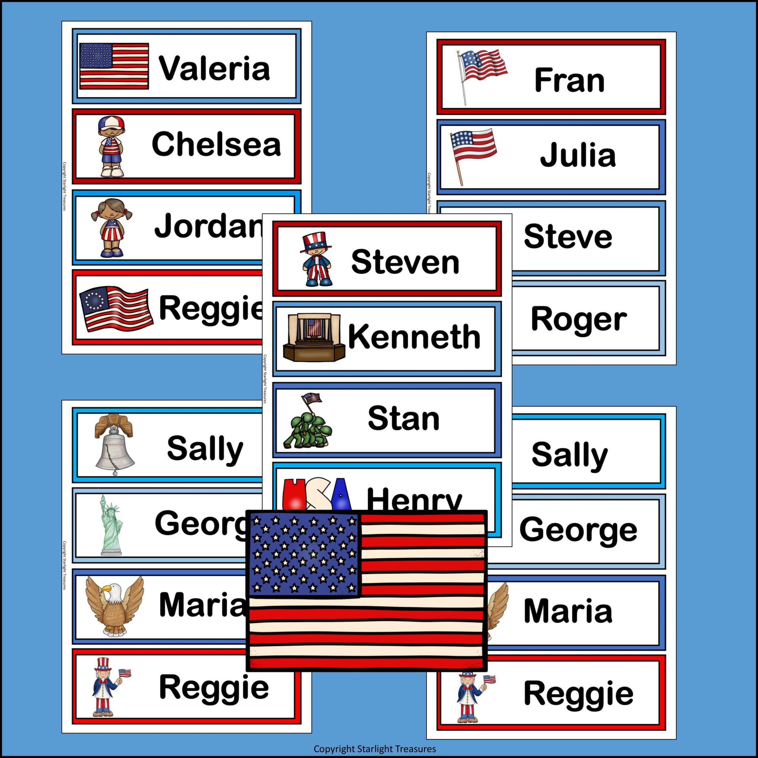 Flag Day Desk Name Tags - Editable - Independence Day, July Fourth ...