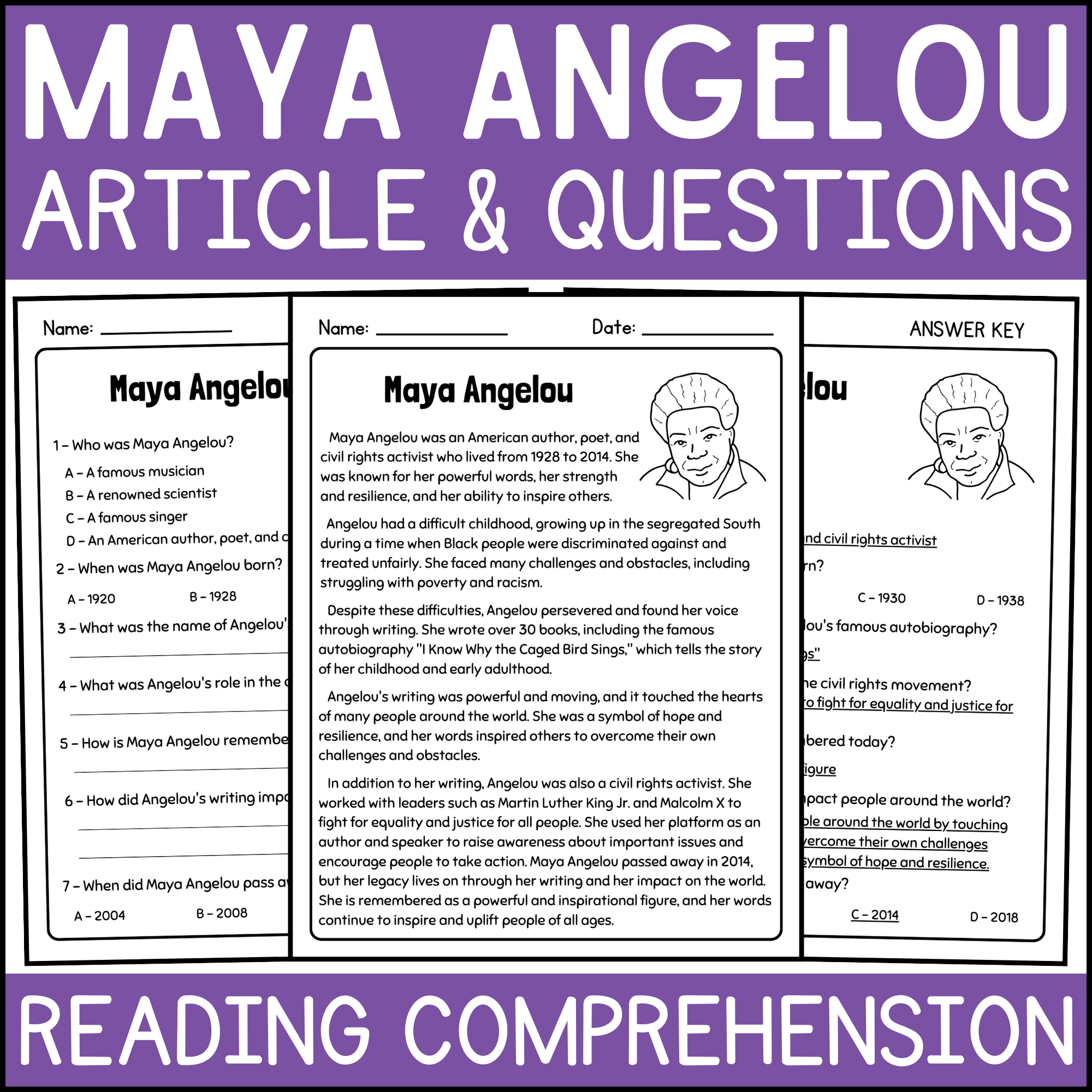 Maya Angelou: Article and Reading Comprehension Questions | Women's ...