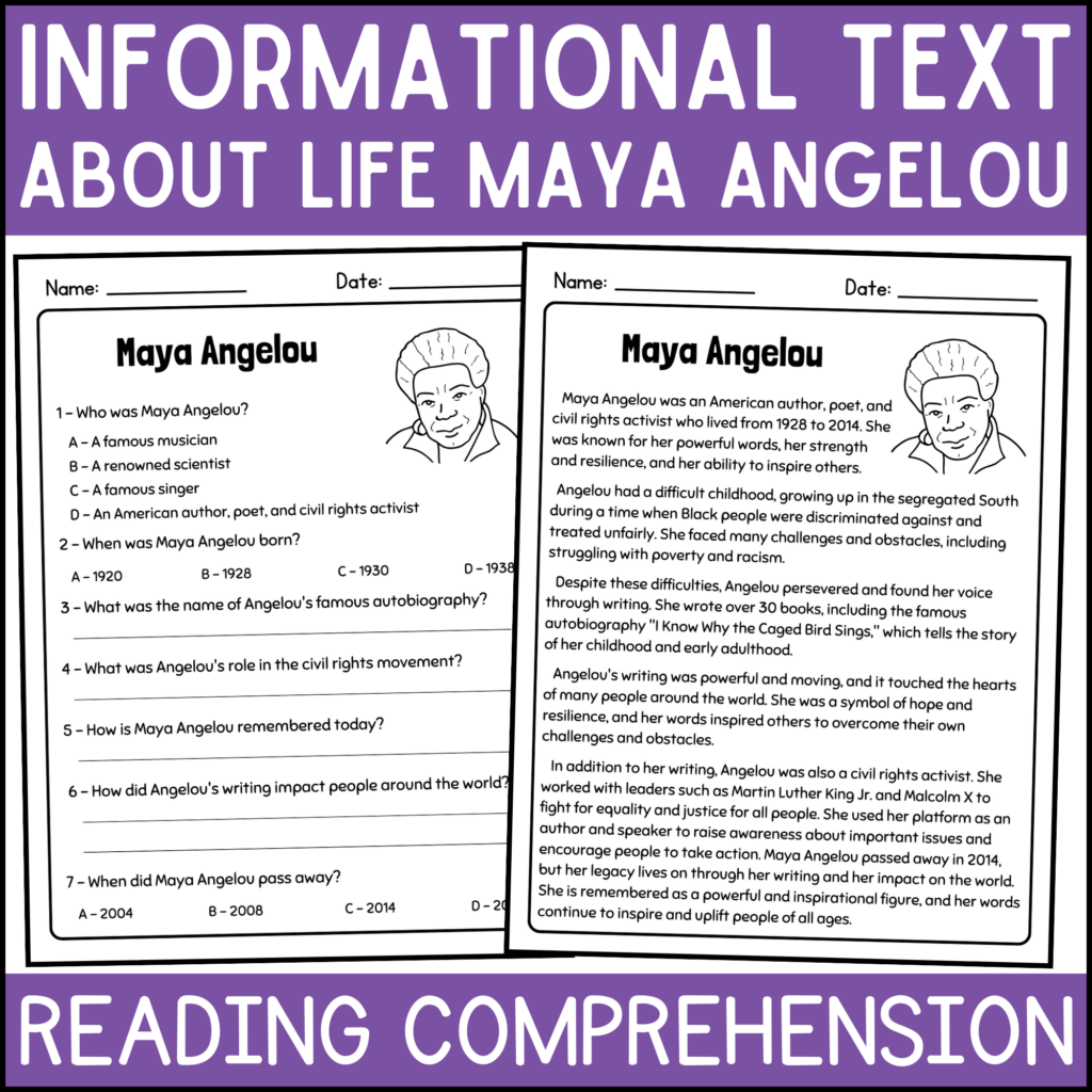 Maya Angelou: Article and Reading Comprehension Questions | Women's ...