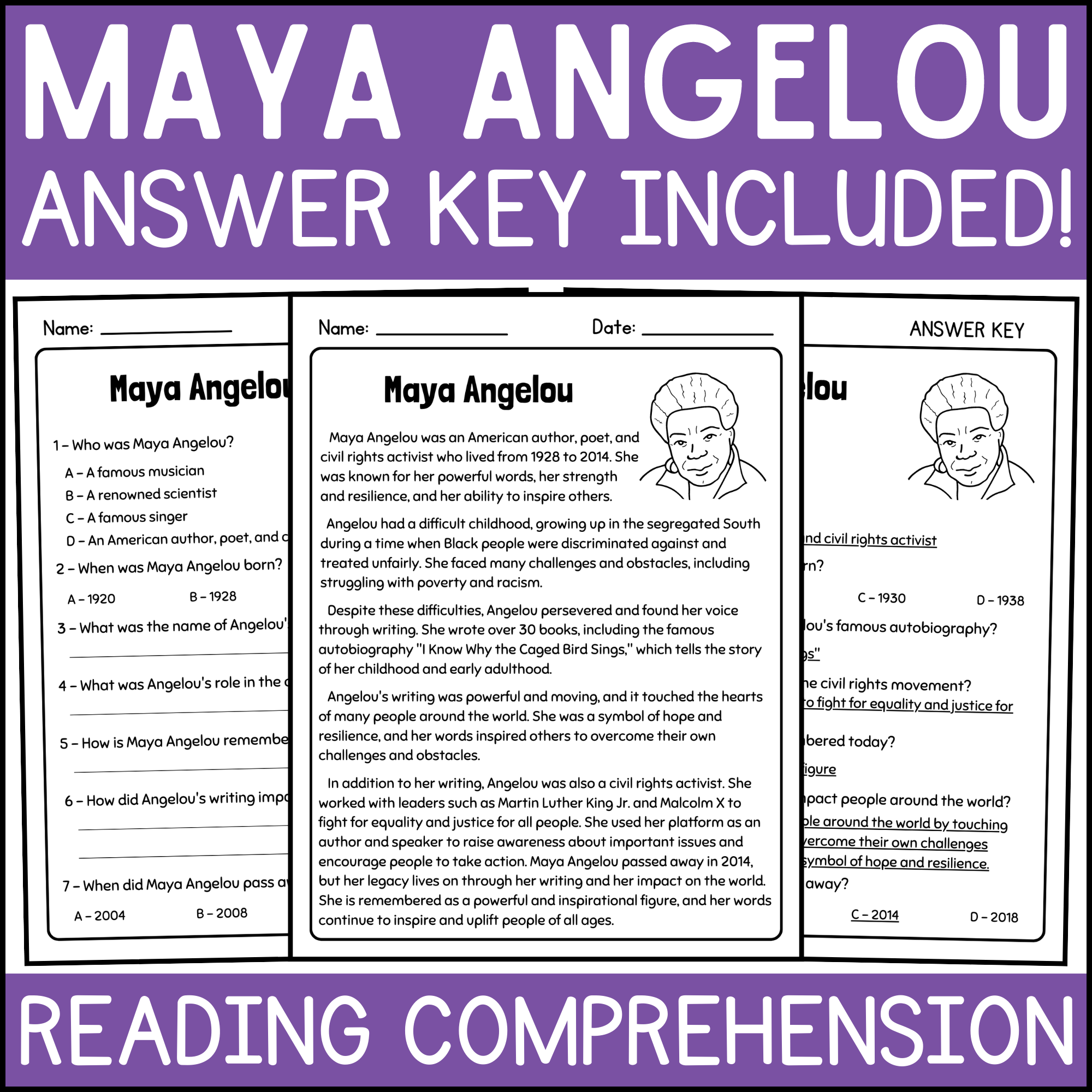 Maya Angelou: Article and Reading Comprehension Questions | Women's ...