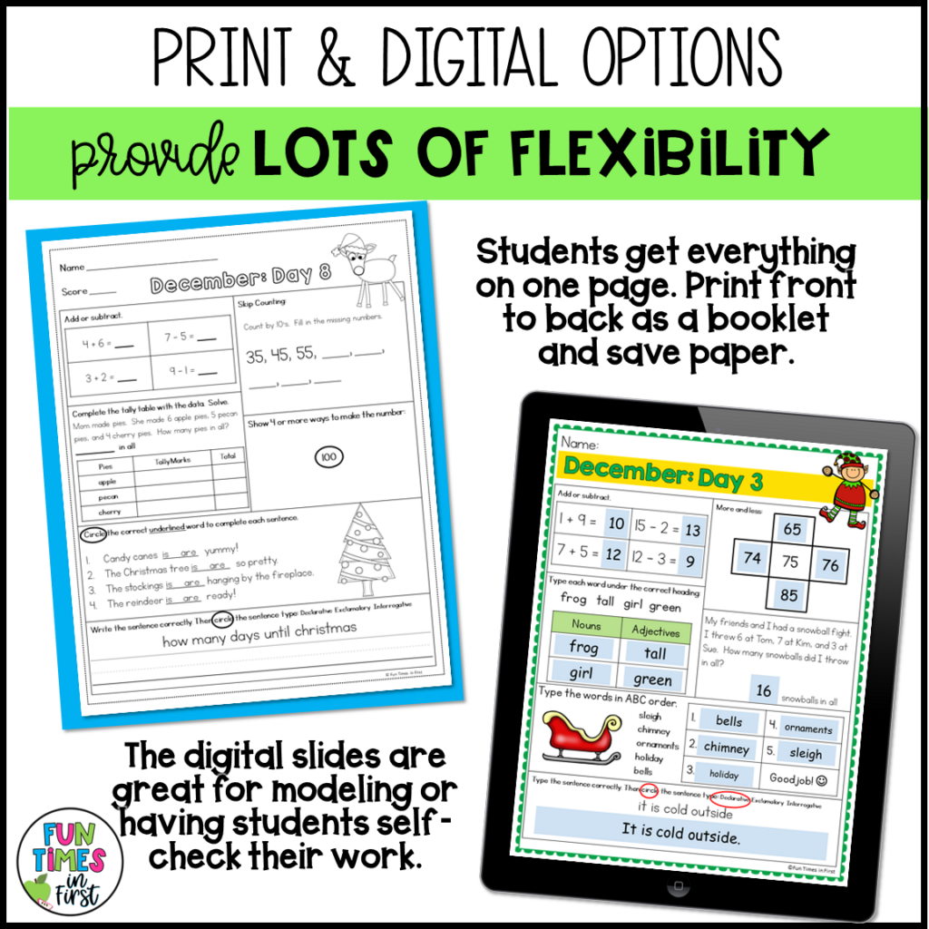 1st Grade December Morning Work - Printable & Digital Spiral Review ...