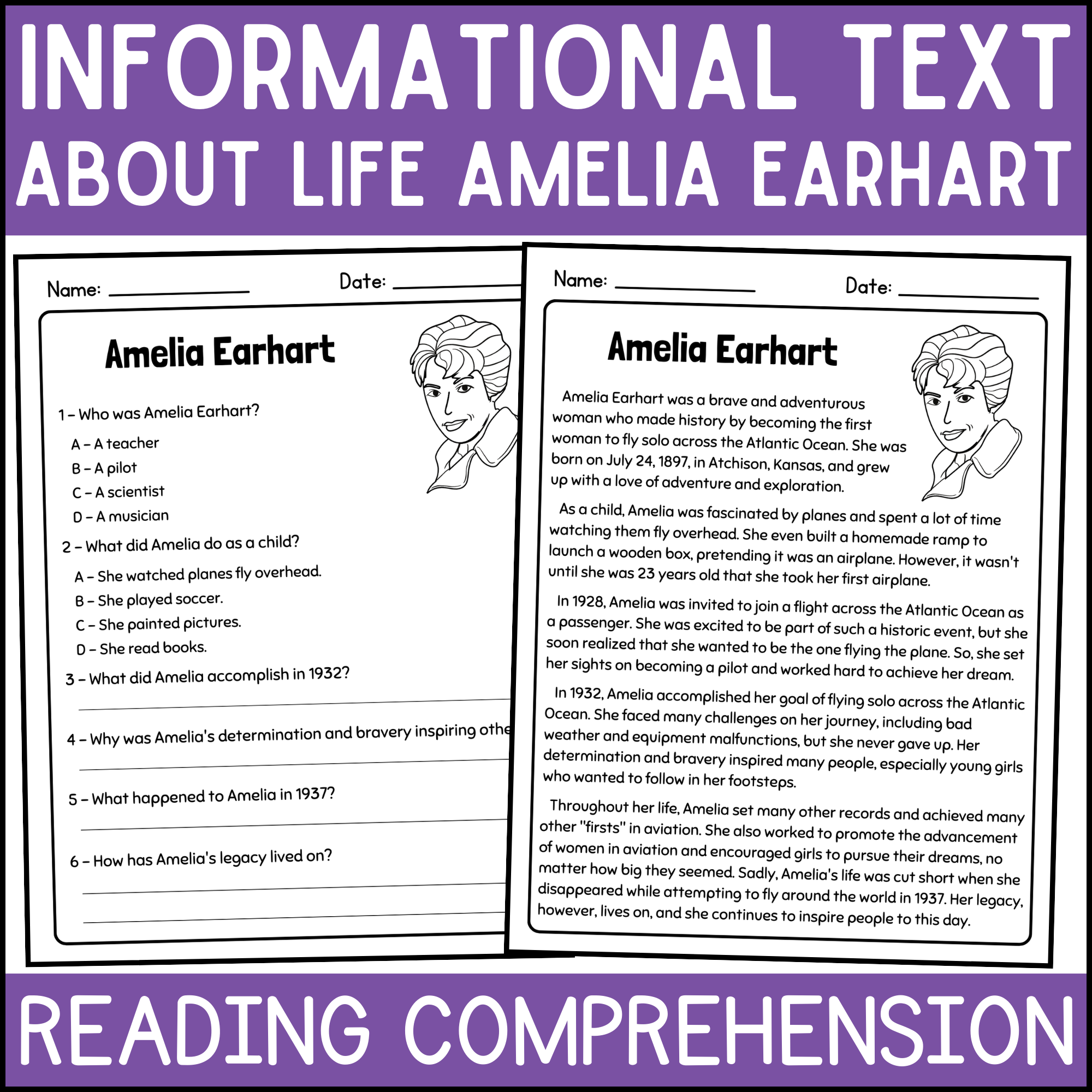 Amelia Earhart: Article and Reading Comprehension Questions | Women's ...