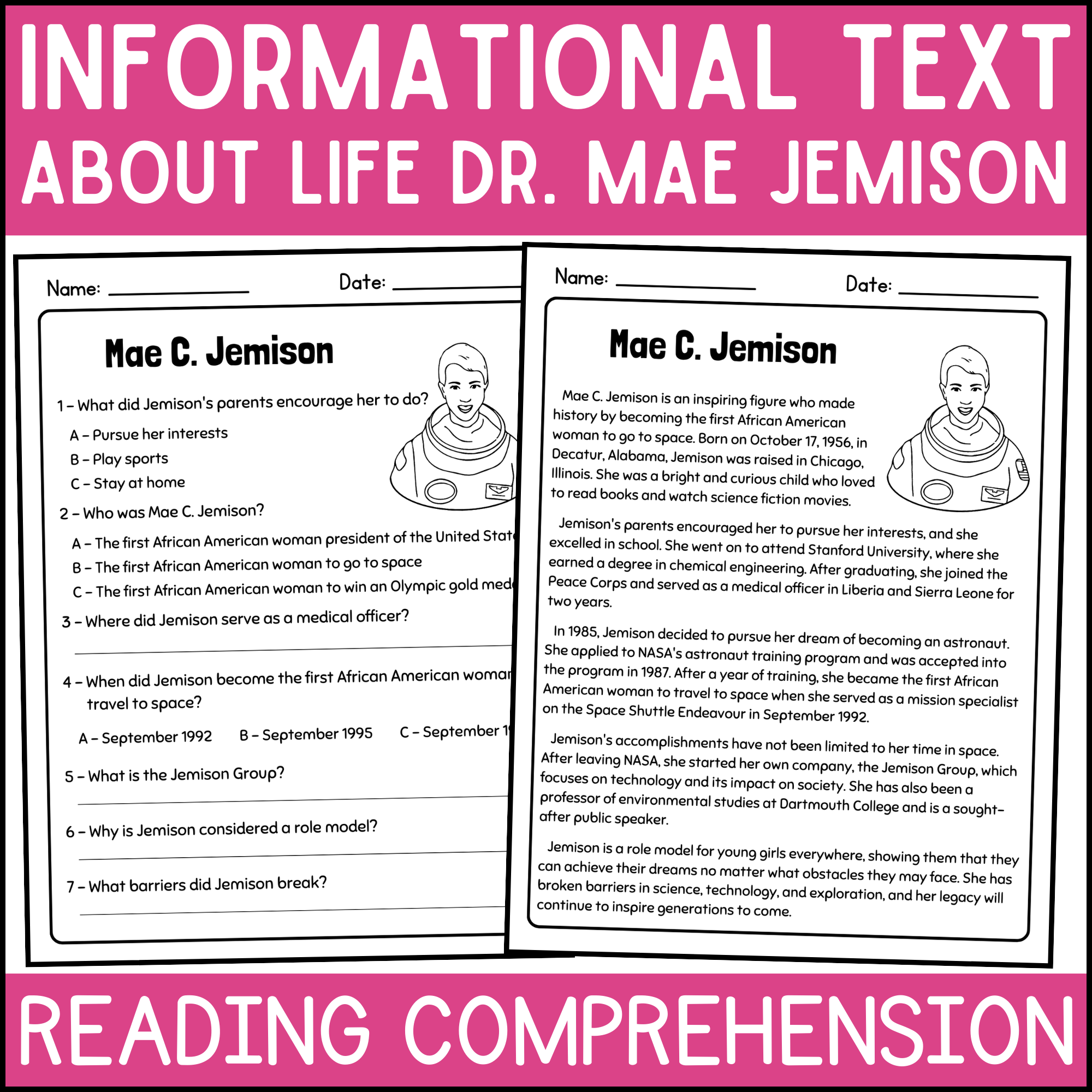 Mae Jemison: Article and Reading Comprehension Questions | Women's ...