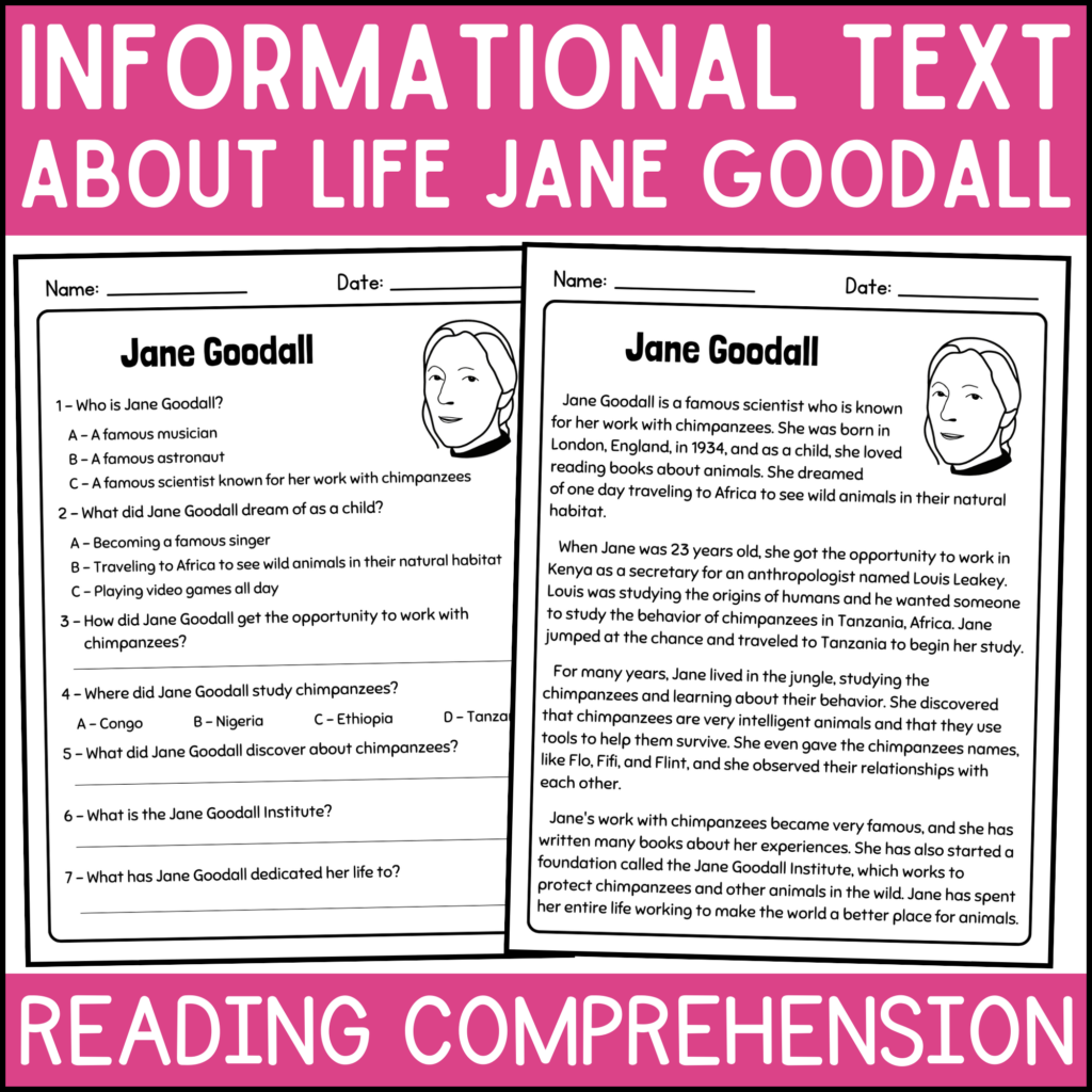 Jane Goodall: Article and Reading Comprehension Questions | Women's ...