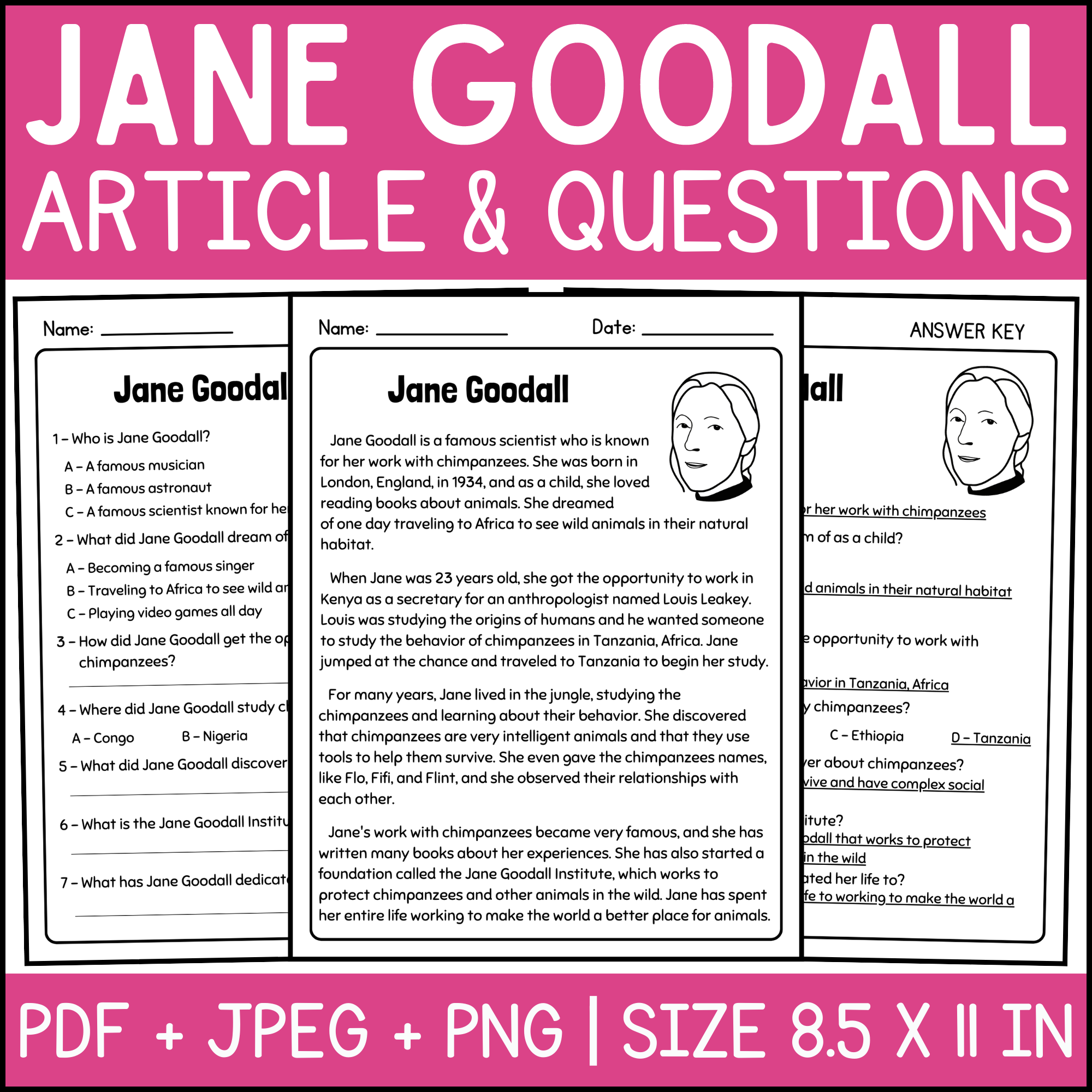 Jane Goodall: Article and Reading Comprehension Questions | Women's ...