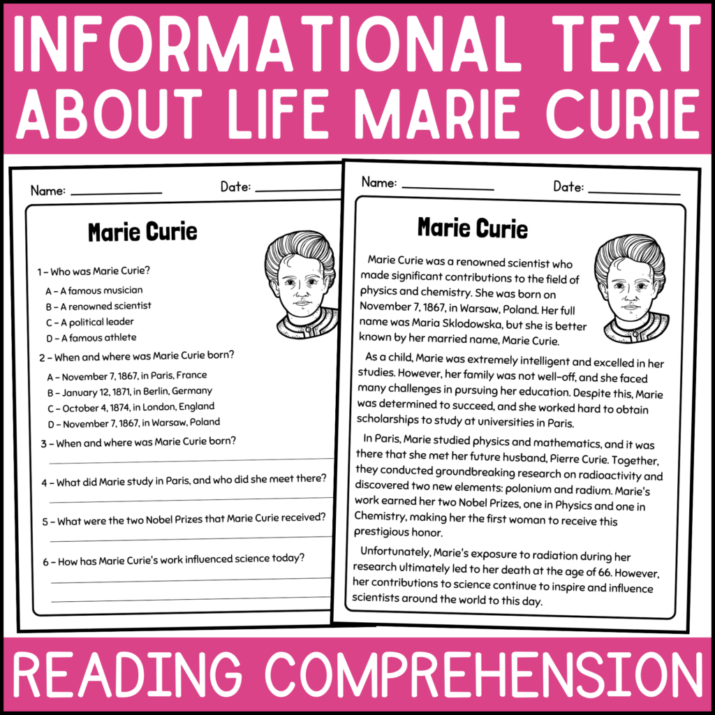 Marie Curie: Article and Reading Comprehension Questions | Women's ...