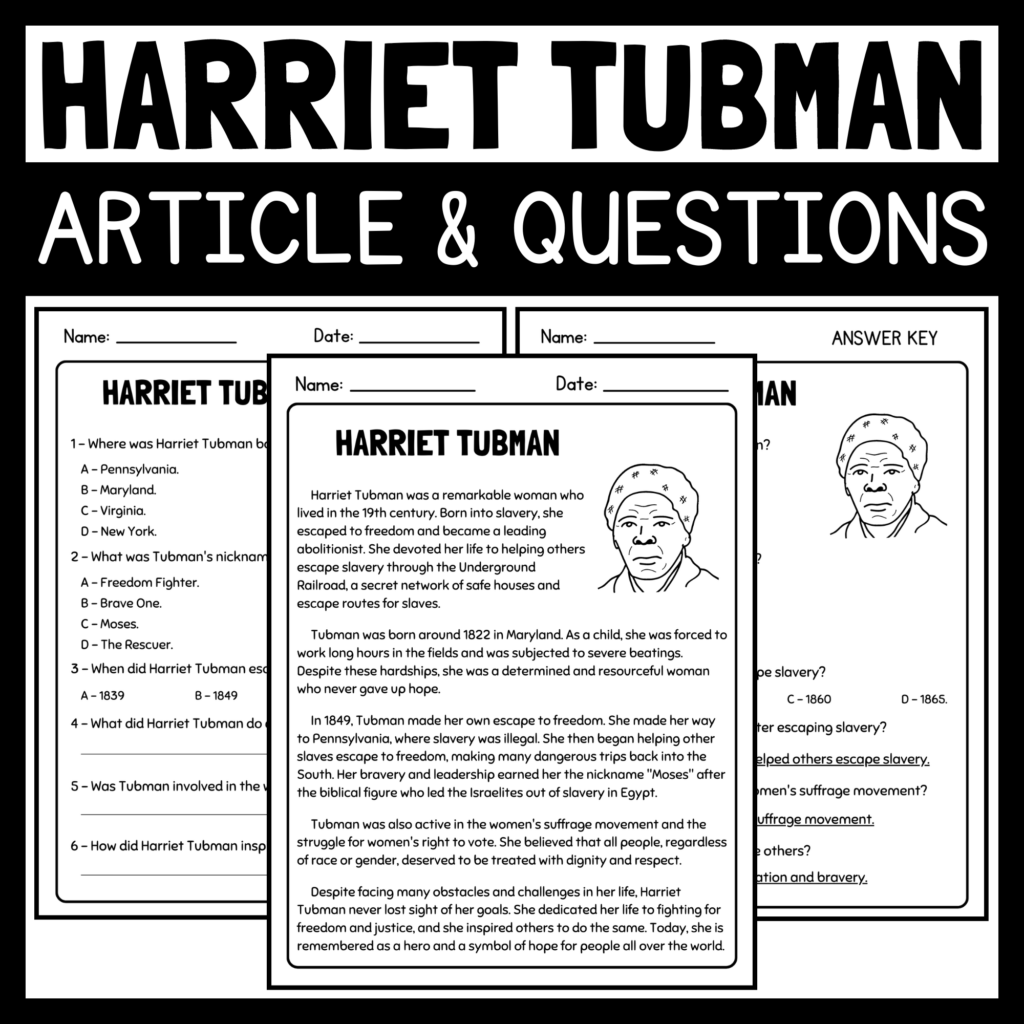 Harriet Tubman: Article and Reading Comprehension Questions | Women's ...