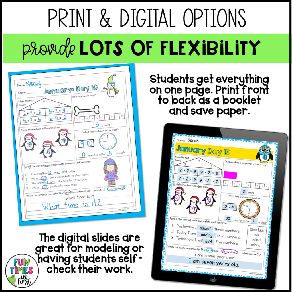 1st Grade January Morning Work - Printable & Digital No Prep Spiral ...