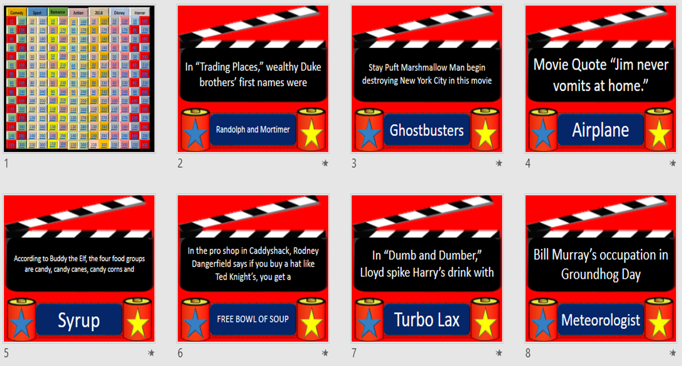 4 Games - Jeopardy - MOVIE Game, FLASHCARDS, MATCHING, SCRABBLE | Made ...