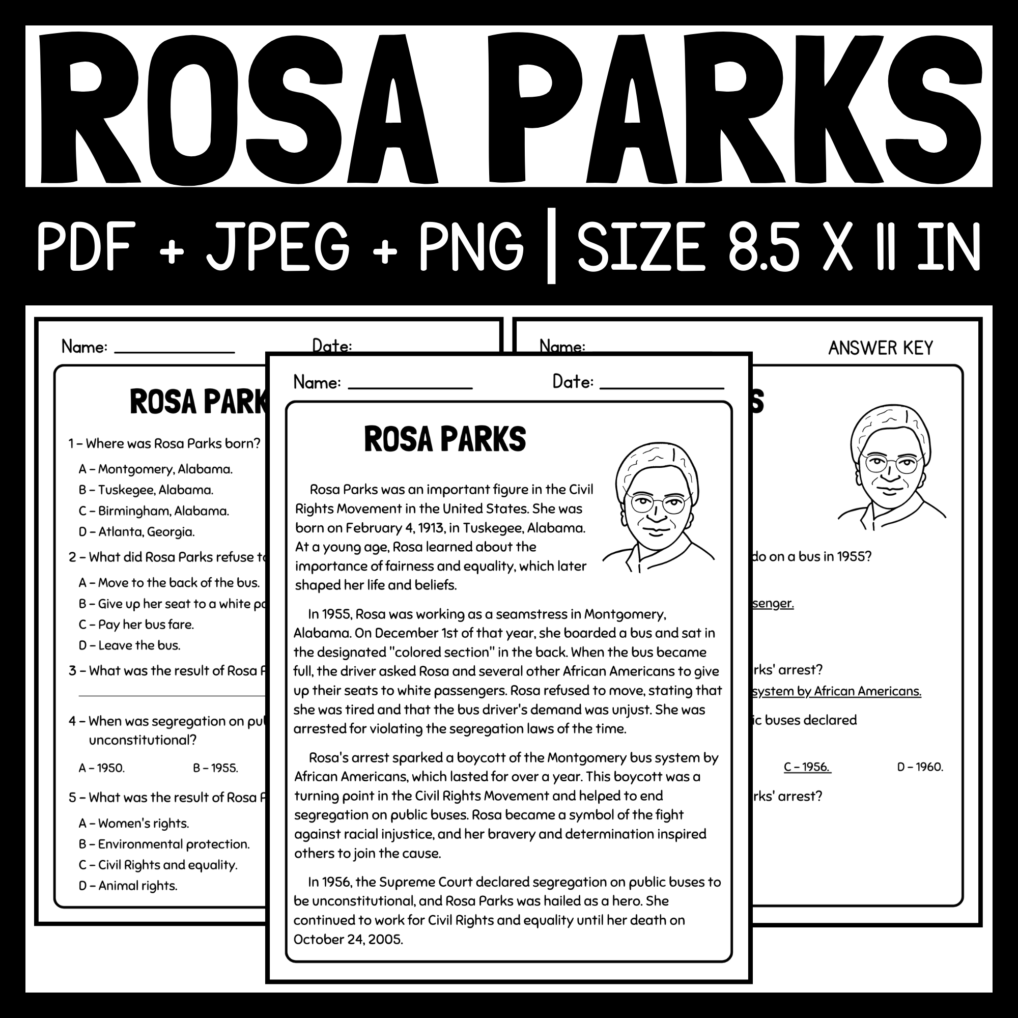 Rosa Parks: Article and Reading Comprehension Questions | Women's ...