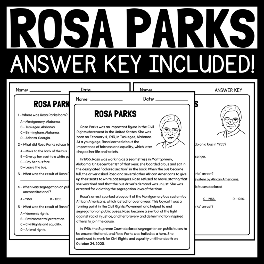 Rosa Parks: Article and Reading Comprehension Questions | Women's ...