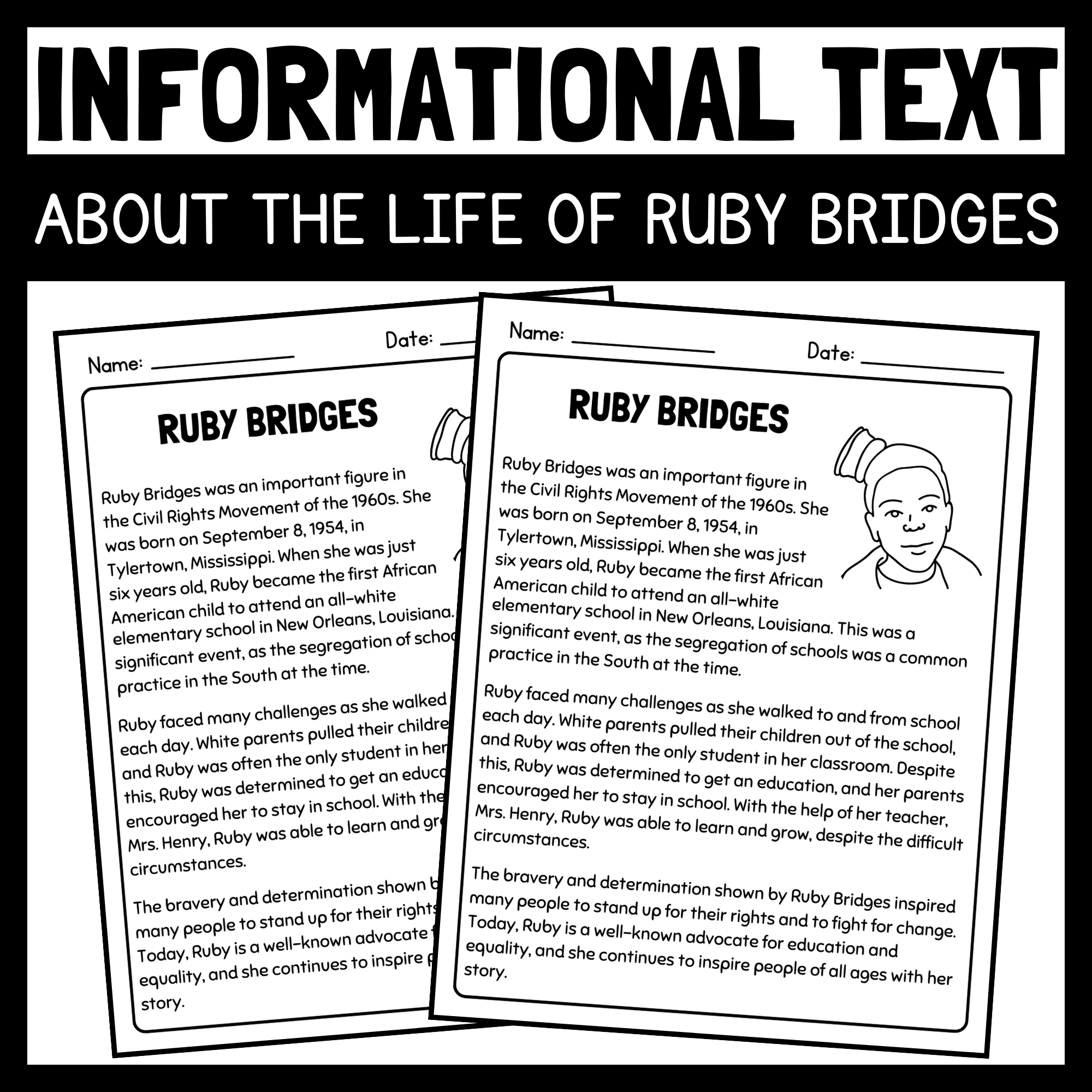 Ruby Bridges Article And Reading Comprehension Questions Womens