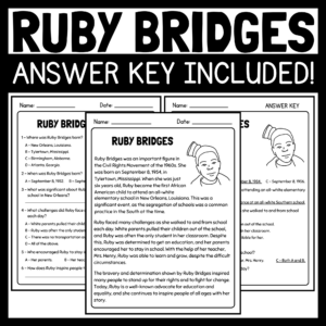 Ruby Bridges: Article and Reading Comprehension Questions | Women's ...