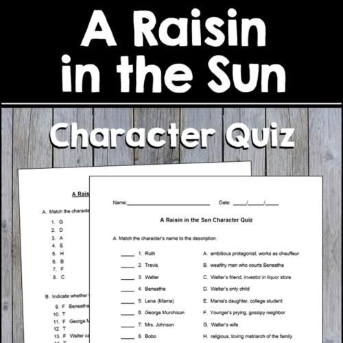 A Raisin in the Sun Character Quiz with Answer Key | Made By Teachers