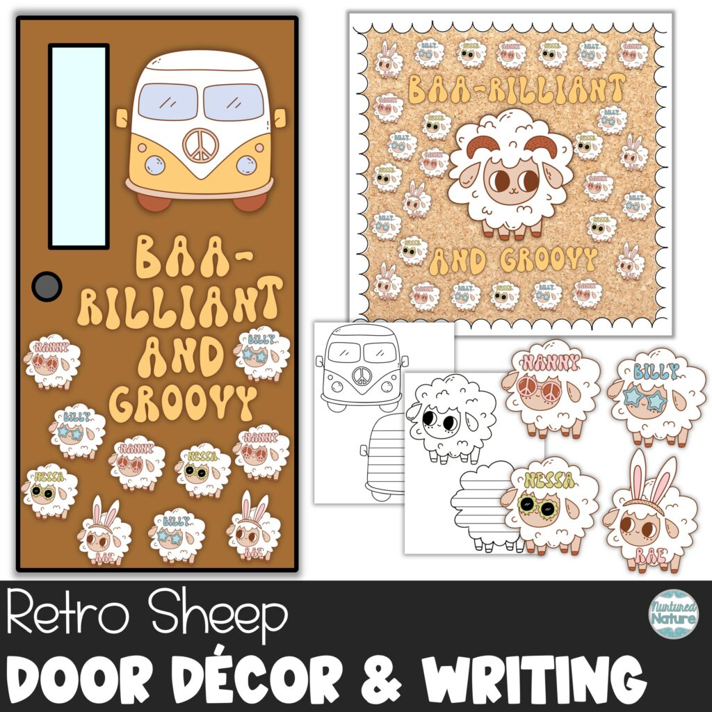 Retro Sheep Door Decor with Name Tags - Editable Spring Bulletin Board ...
