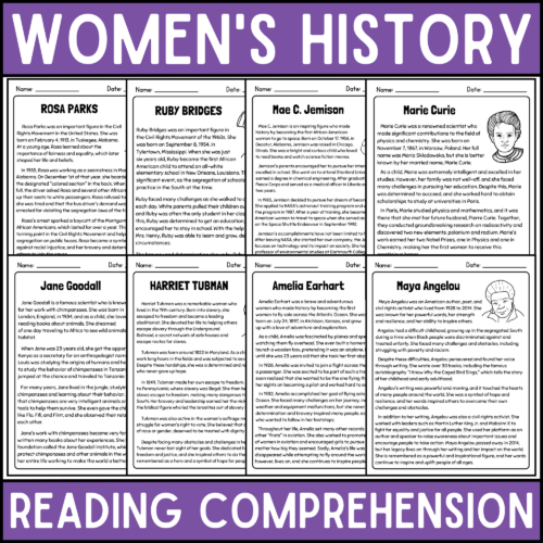 Anna Connelly: Reading Comprehension Passage | Women's History Month ...