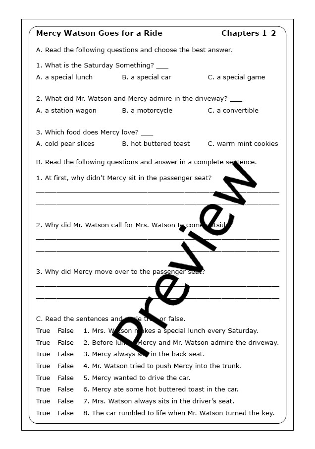 Kate DiCamillo "Mercy Watson Goes for a Ride" worksheets | Made By Teachers