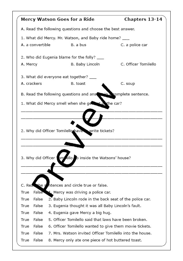 Kate DiCamillo "Mercy Watson Goes for a Ride" worksheets | Made By Teachers