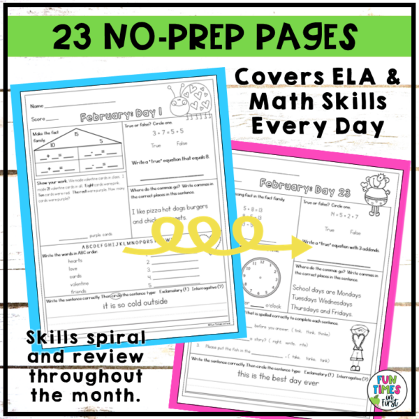 1st Grade February Morning Work - Printable & Digital Spiral Review ...