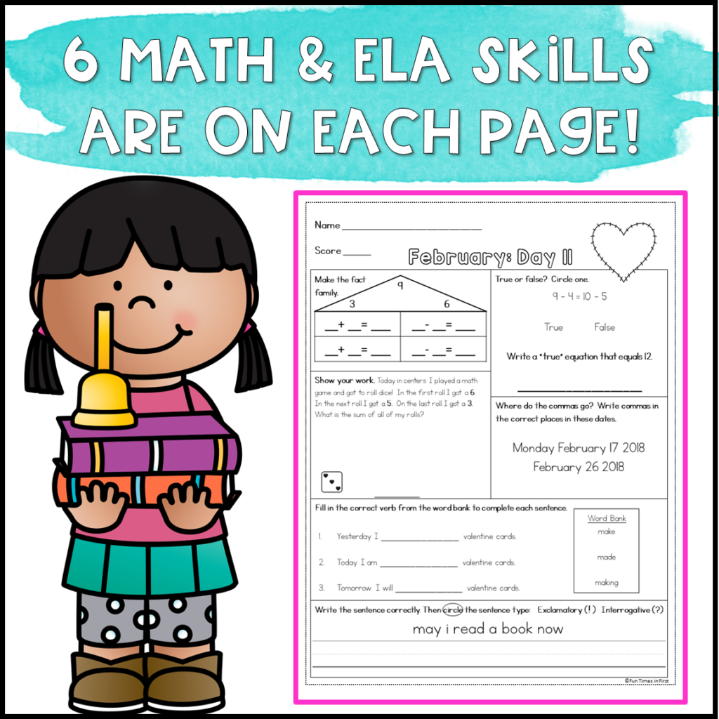 1st Grade February Morning Work - Printable & Digital Spiral Review ...