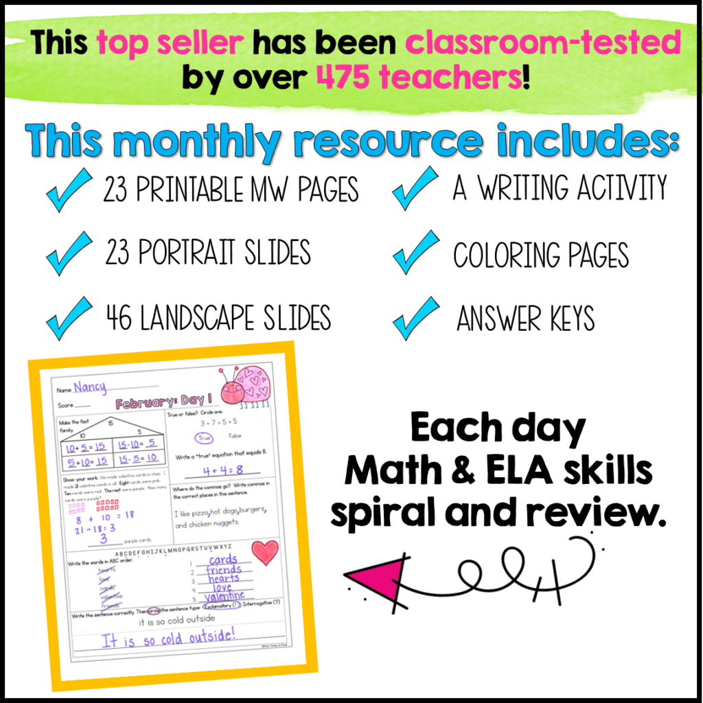 1st Grade February Morning Work - Printable & Digital Spiral Review ...