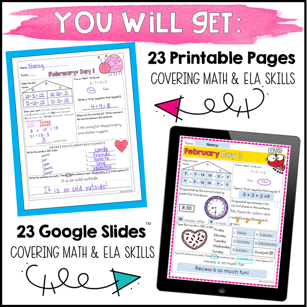 1st Grade February Morning Work - Printable & Digital Spiral Review ...