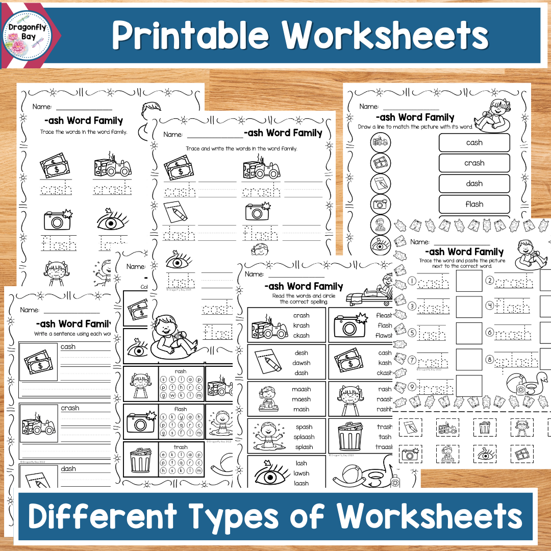 ash Short A Word Family Phonics Blending Printable Worksheets and ...