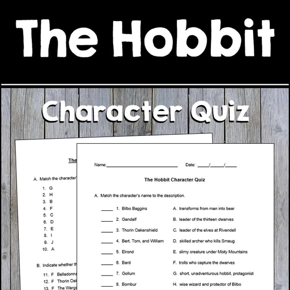 The Hobbit Character Quiz with Answer Key | Made By Teachers