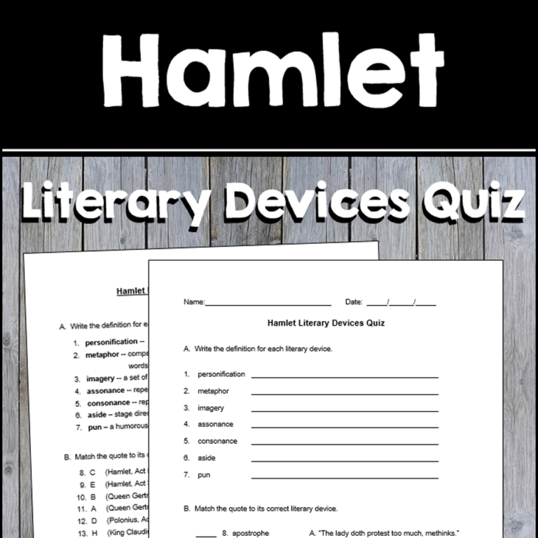 Hamlet Literary Devices Quiz with Answer Key | Made By Teachers
