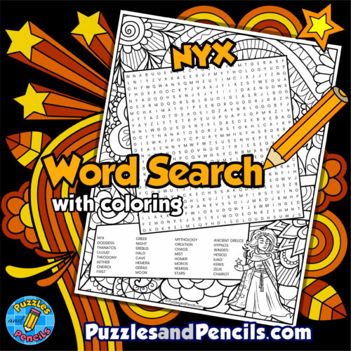Nyx Word Search Puzzle with Coloring | Greek Mythology Wordsearch ...