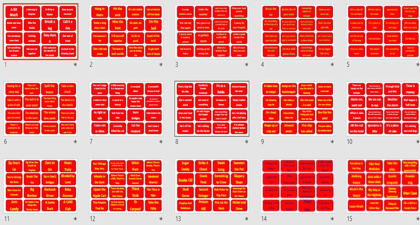 1,552 Idioms Flash Cards Game, 2 Activity Sheets, 3 Fallen Idioms ...