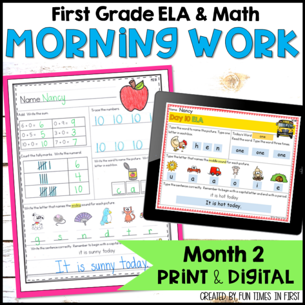 1st Grade Morning Work Month 2 Math & ELA Spiral Review - Printable ...
