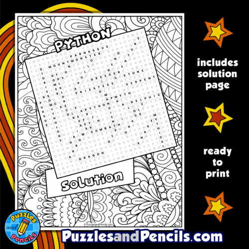 Python Word Search Puzzle with Coloring | Greek Mythology Wordsearch ...