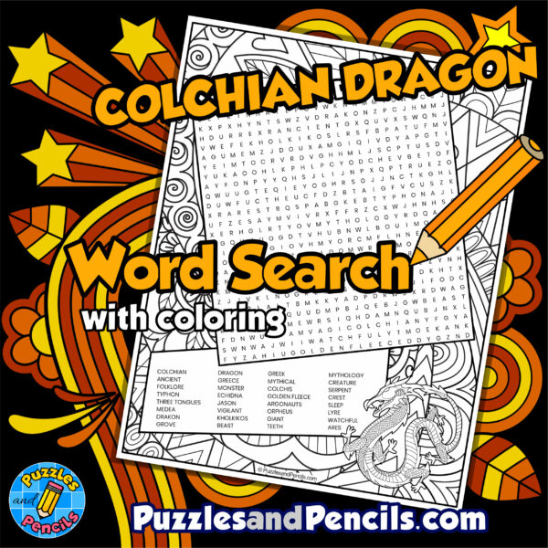 Colchian Dragon Word Search Puzzle with Coloring | Greek Mythology ...